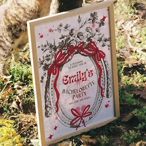 Dark Coquette Bachelorette Welcome Sign Template, Red Ribbon ...