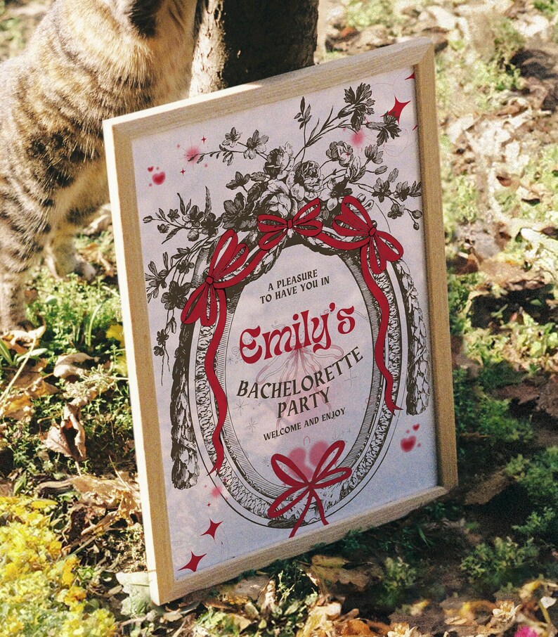 Dark Coquette Bachelorette Welcome Sign Template, Red Ribbon ...