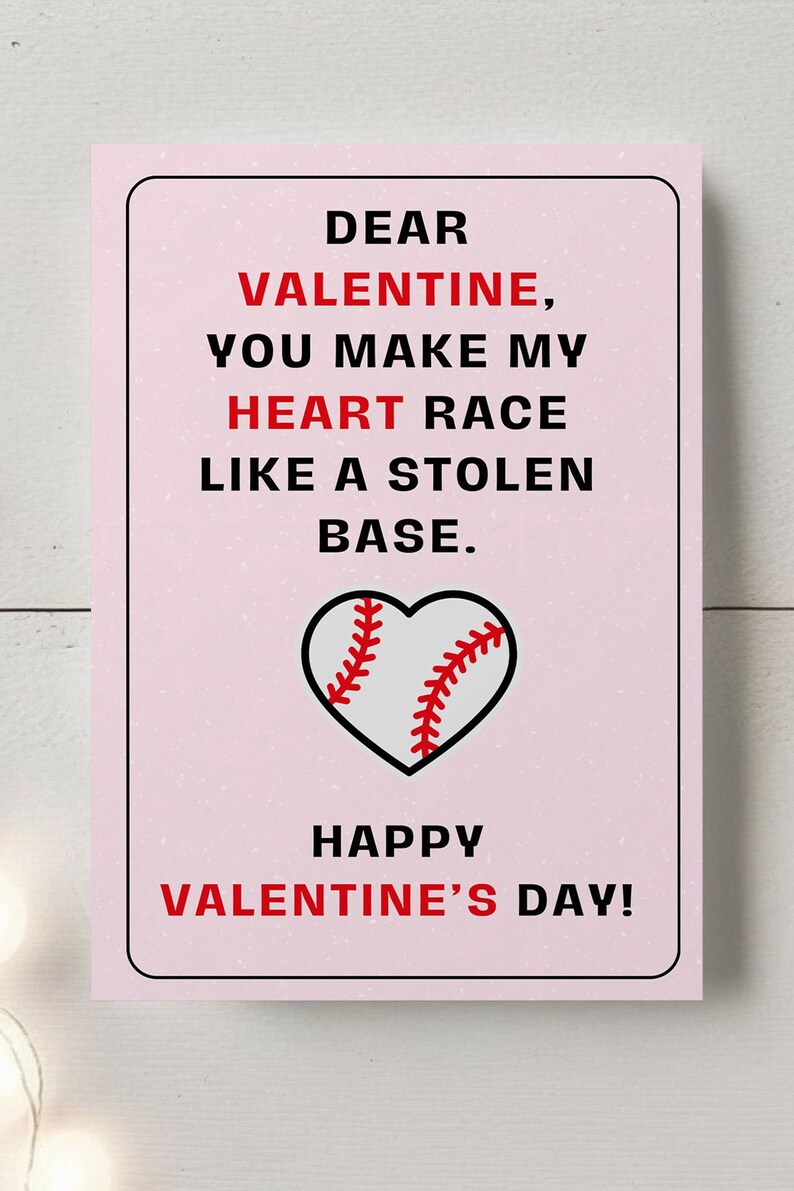 Baseball Valentine's Day Card Instant Valentines Download Printable ...