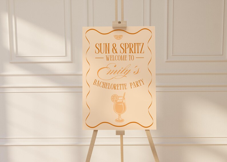 Sun and Spritz Bachelorette Welcome Sign Template, Wavy Border Bridal ...