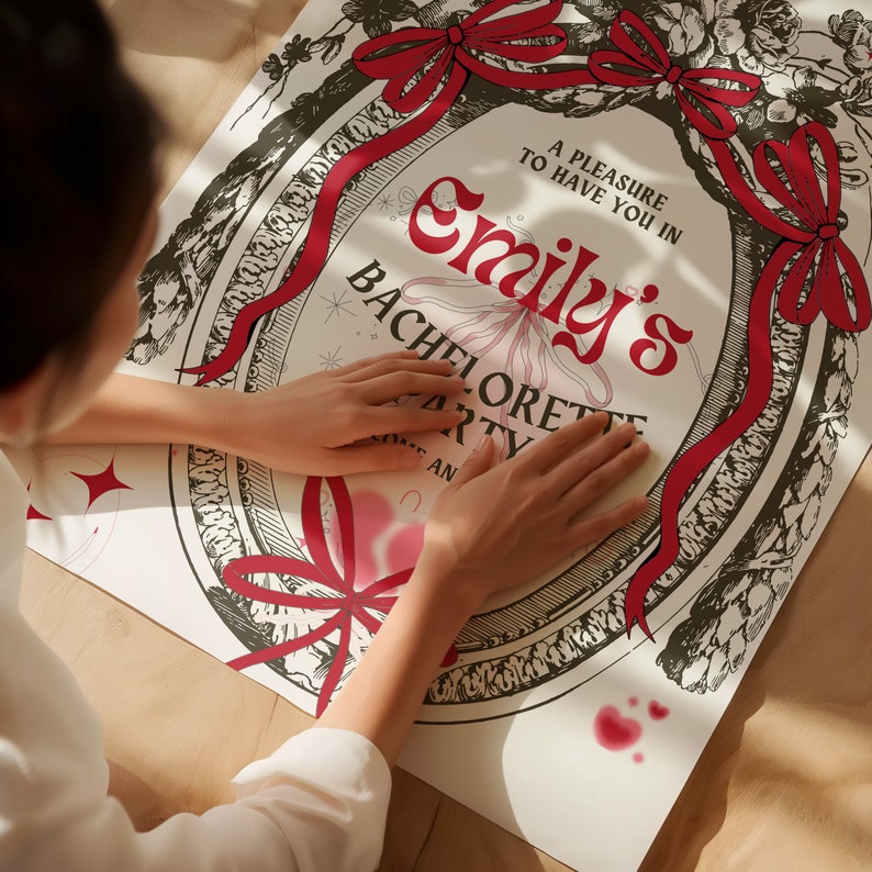 Dark Coquette Bachelorette Welcome Sign Template, Red Ribbon ...