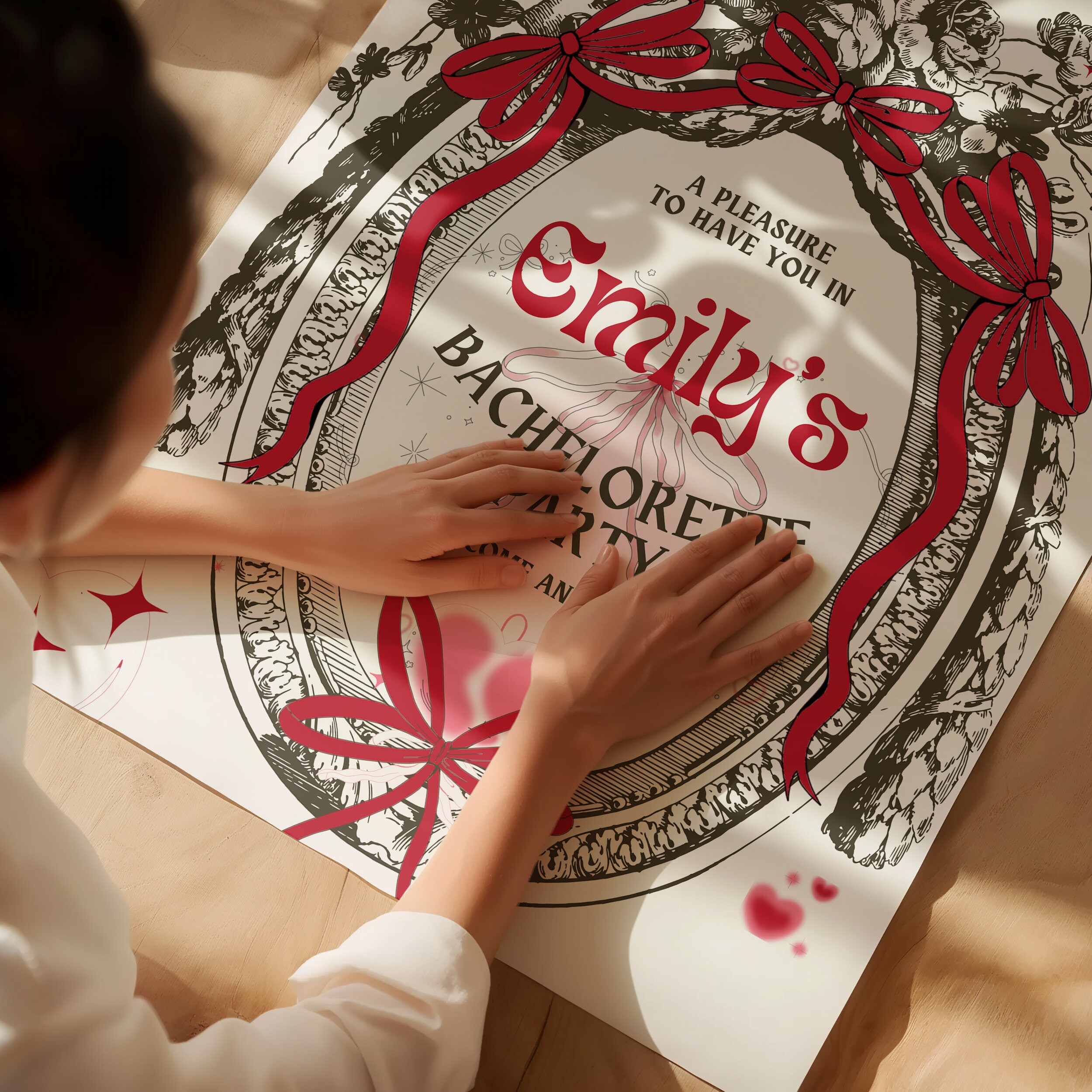 Dark Coquette Bachelorette Welcome Sign Template, Red Ribbon ...