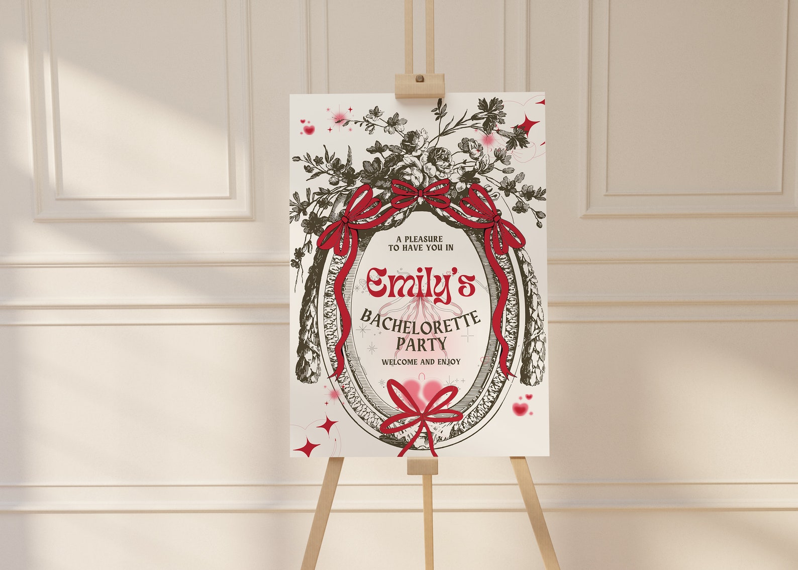 Dark Coquette Bachelorette Welcome Sign Template, Red Ribbon ...