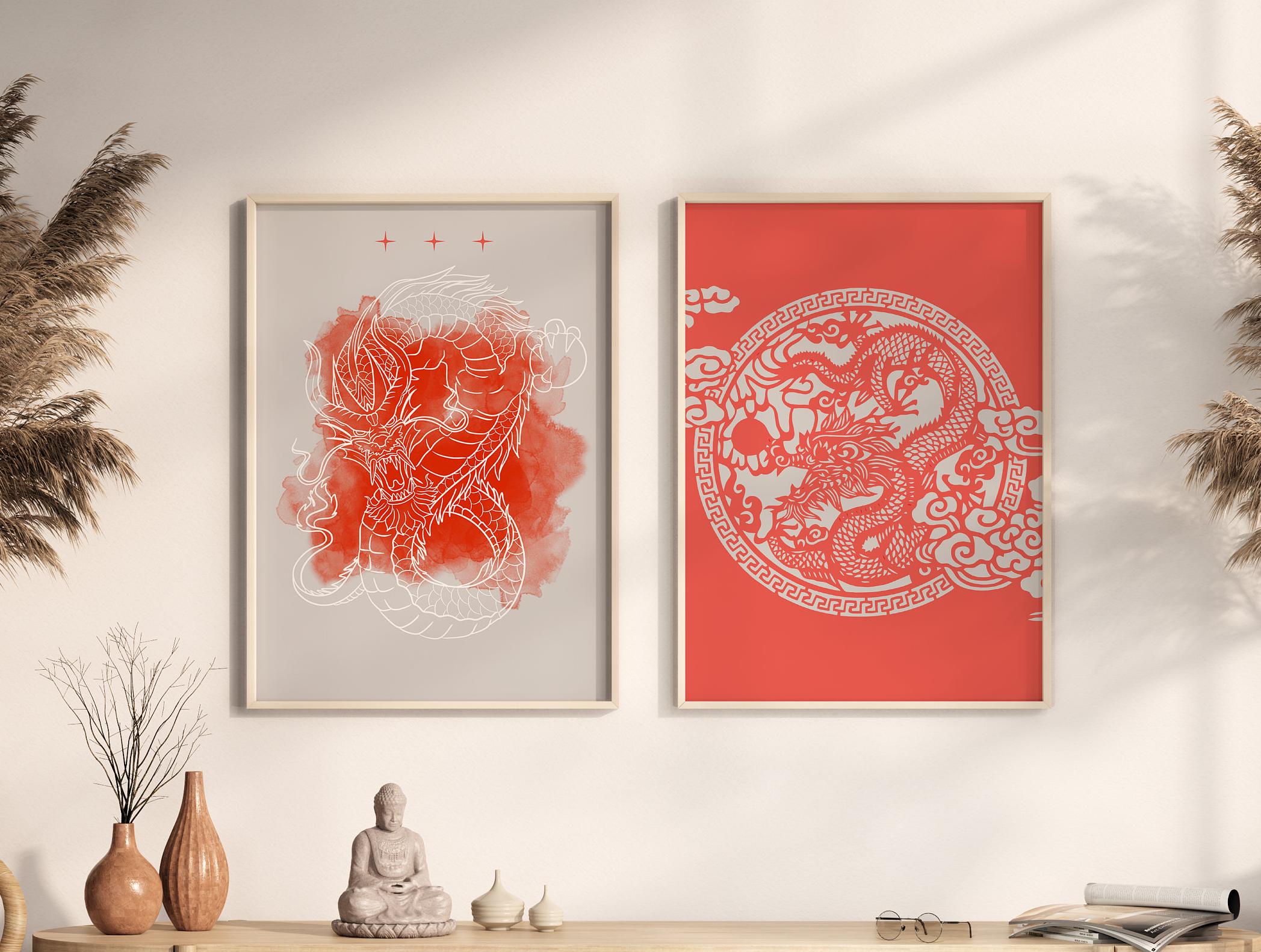 Year of the Dragon Wall Art Set, Printable Chinese Dragon Prints for ...