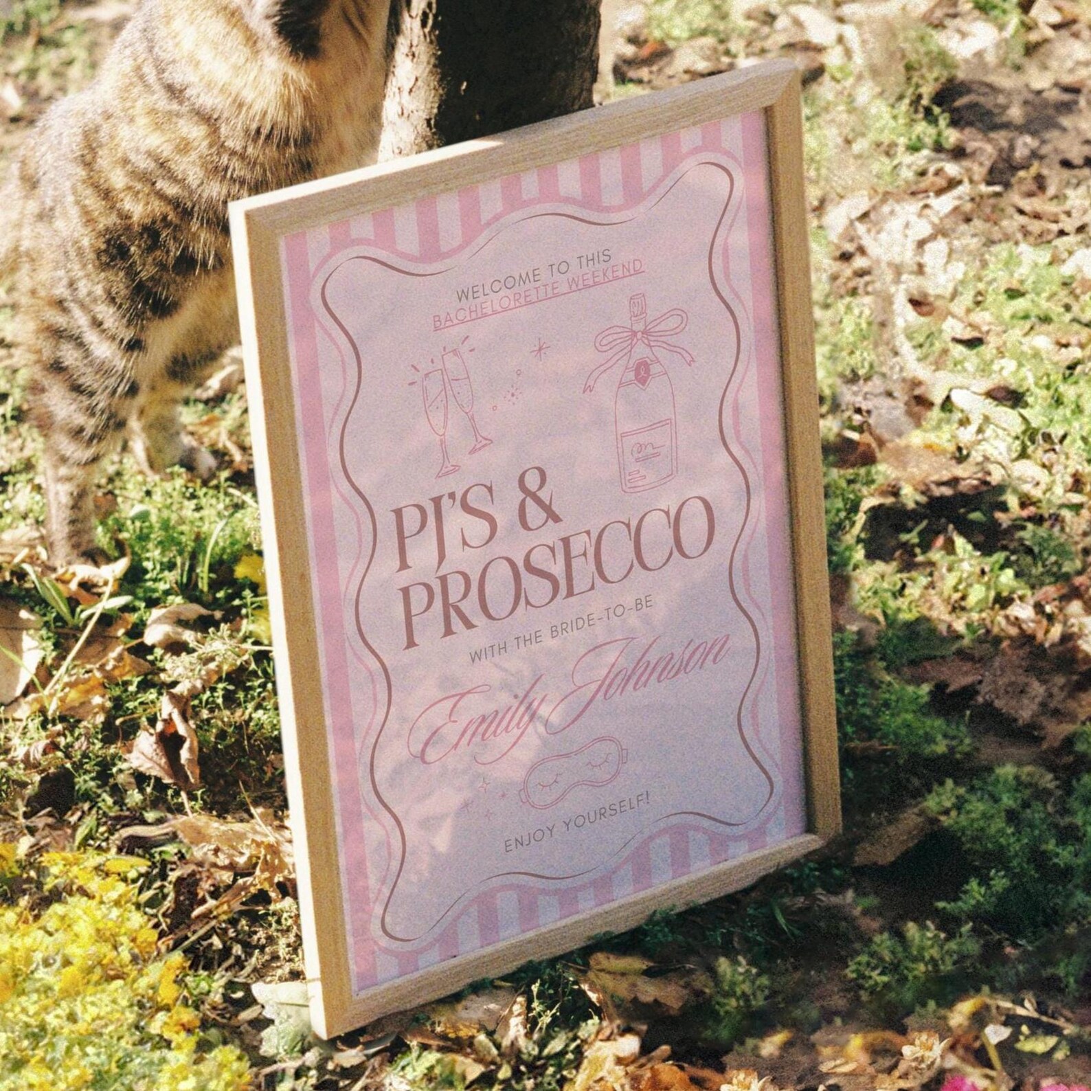 Pjs and Prosecco Bachelorette Welcome Sign Template, Wavy Frame Pajama ...