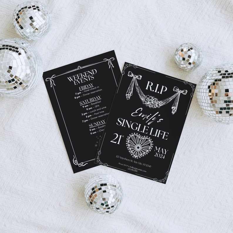 Rip Single Life Bachelorette Invitation & Itinerary Template, Til Death ...