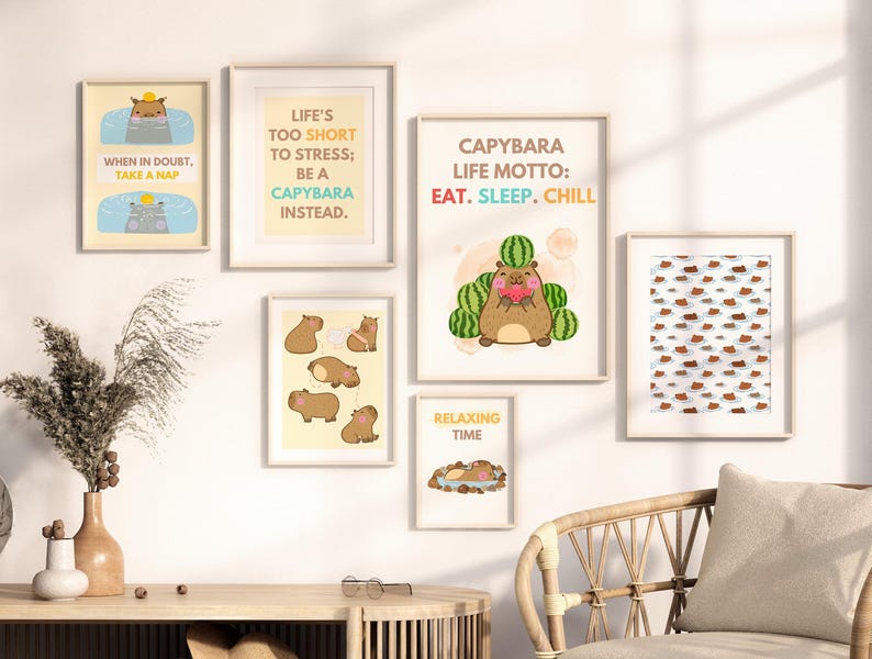 Capybara Wall Art Set, Printable Capybara Lover Prints for Home Decor ...