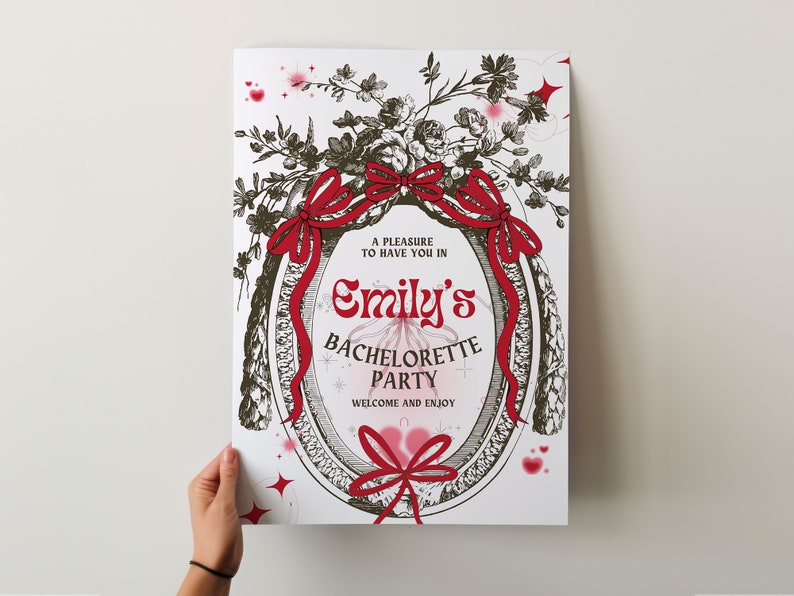 Dark Coquette Bachelorette Welcome Sign Template, Red Ribbon ...