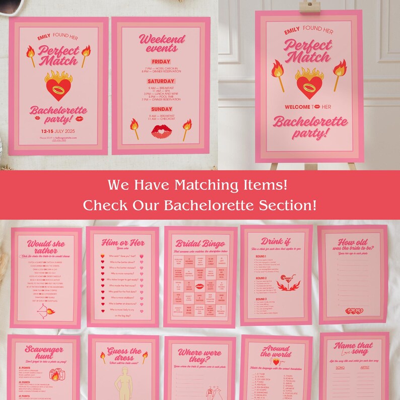 Perfect Match Bachelorette Invitation & Itinerary Template, Match Made ...