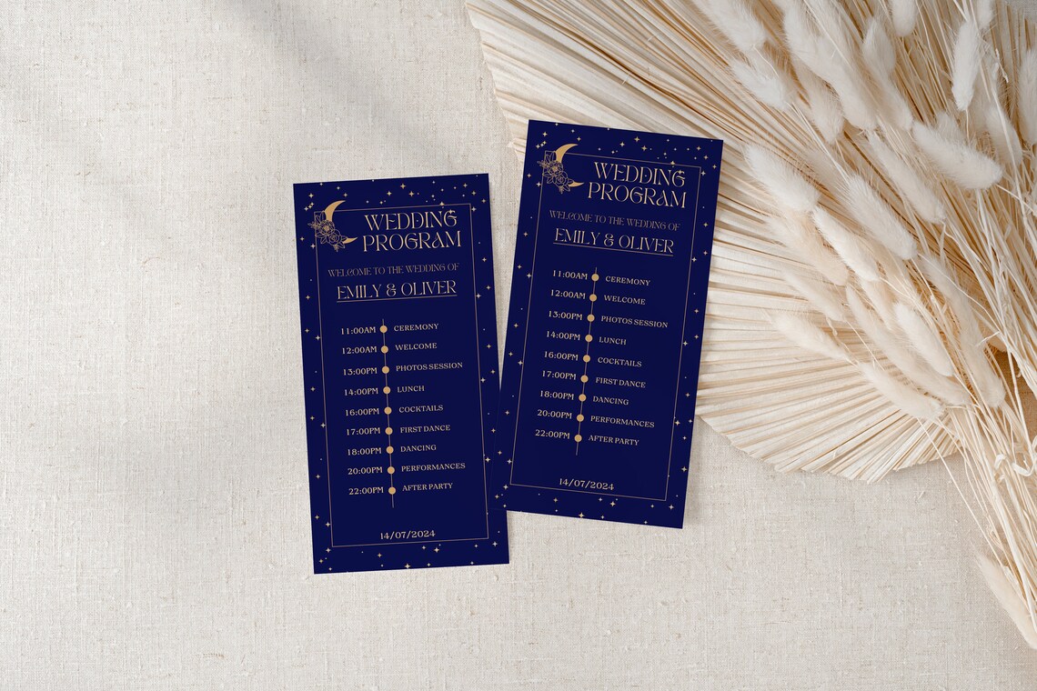 Celestial Wedding Program Template, Moon Wedding Day Timeline, Stars Program, Cosmic Celestial ...