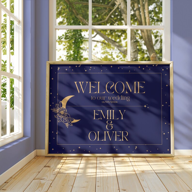 Celestial Wedding Welcome Sign Template, Moon Star Vertical ...