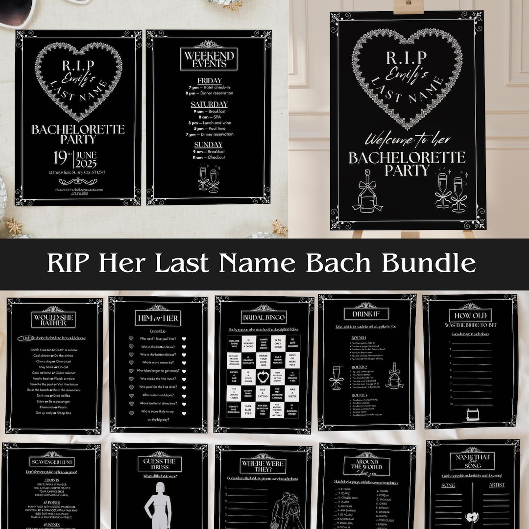 RIP Her Last Name Bachelorette Weekend Bundle, Invitation, Itinerary ...