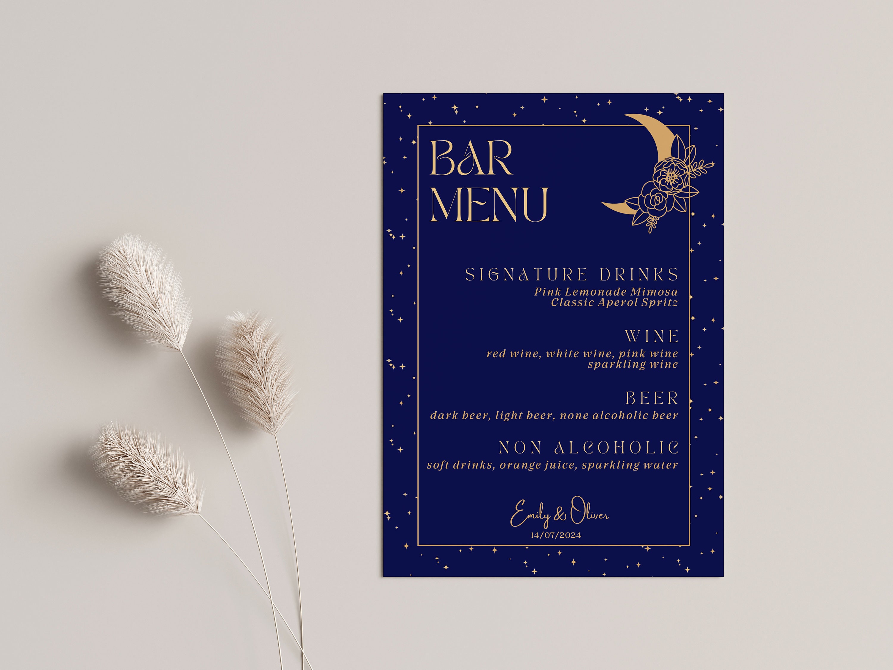 Celestial Wedding Bar Menu Template, Moon Stars Drink Menu, Editable ...