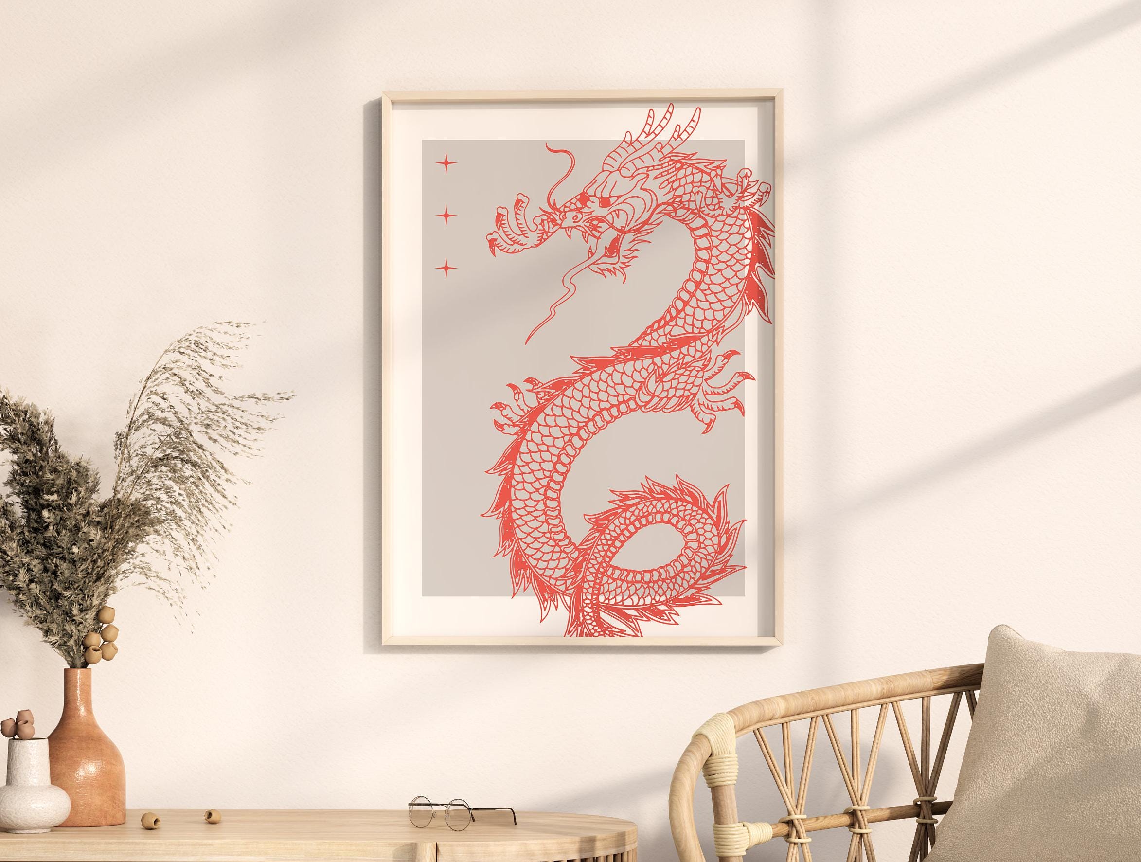 Year of the Dragon Wall Art Set, Printable Chinese Dragon Prints for ...