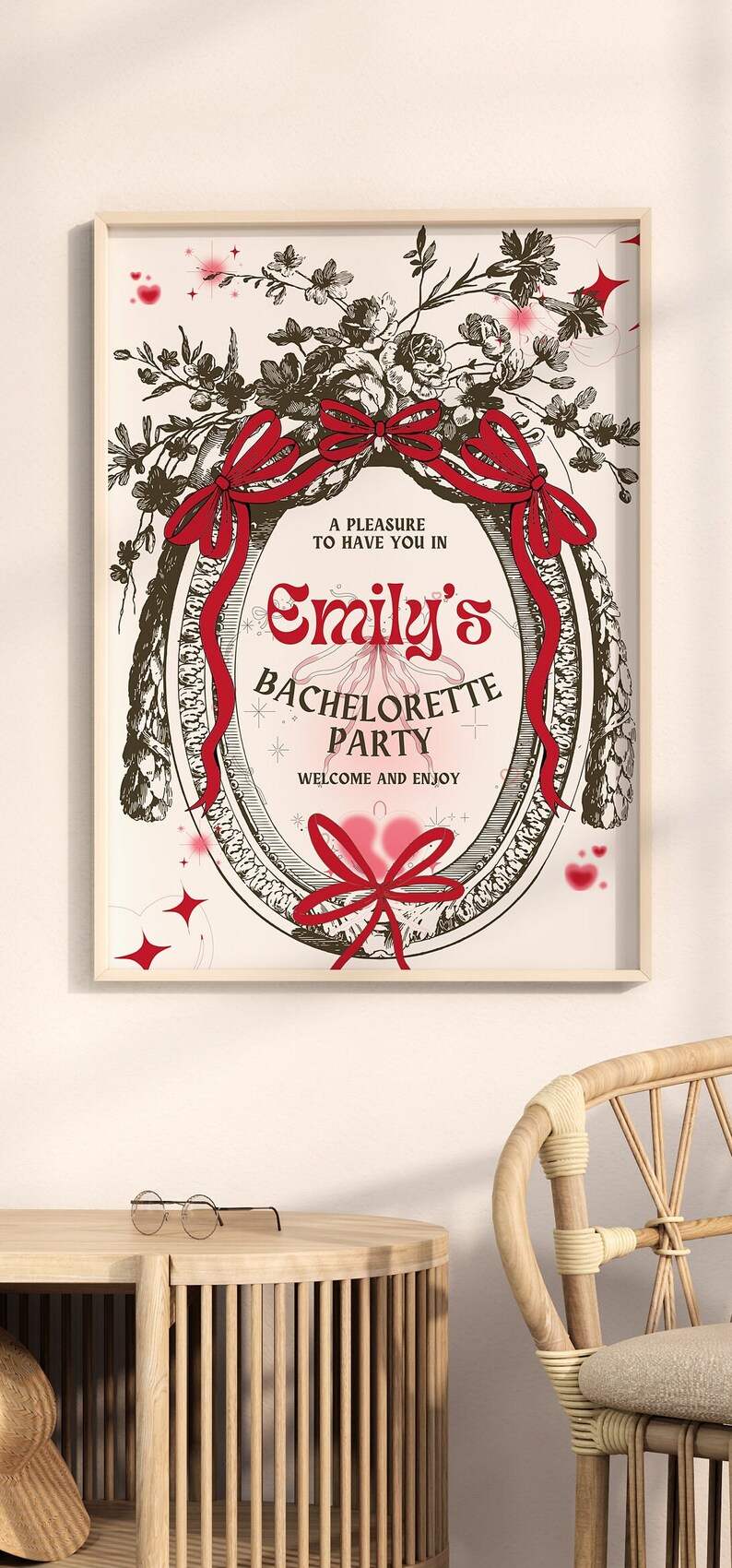 Dark Coquette Bachelorette Welcome Sign Template, Red Ribbon ...