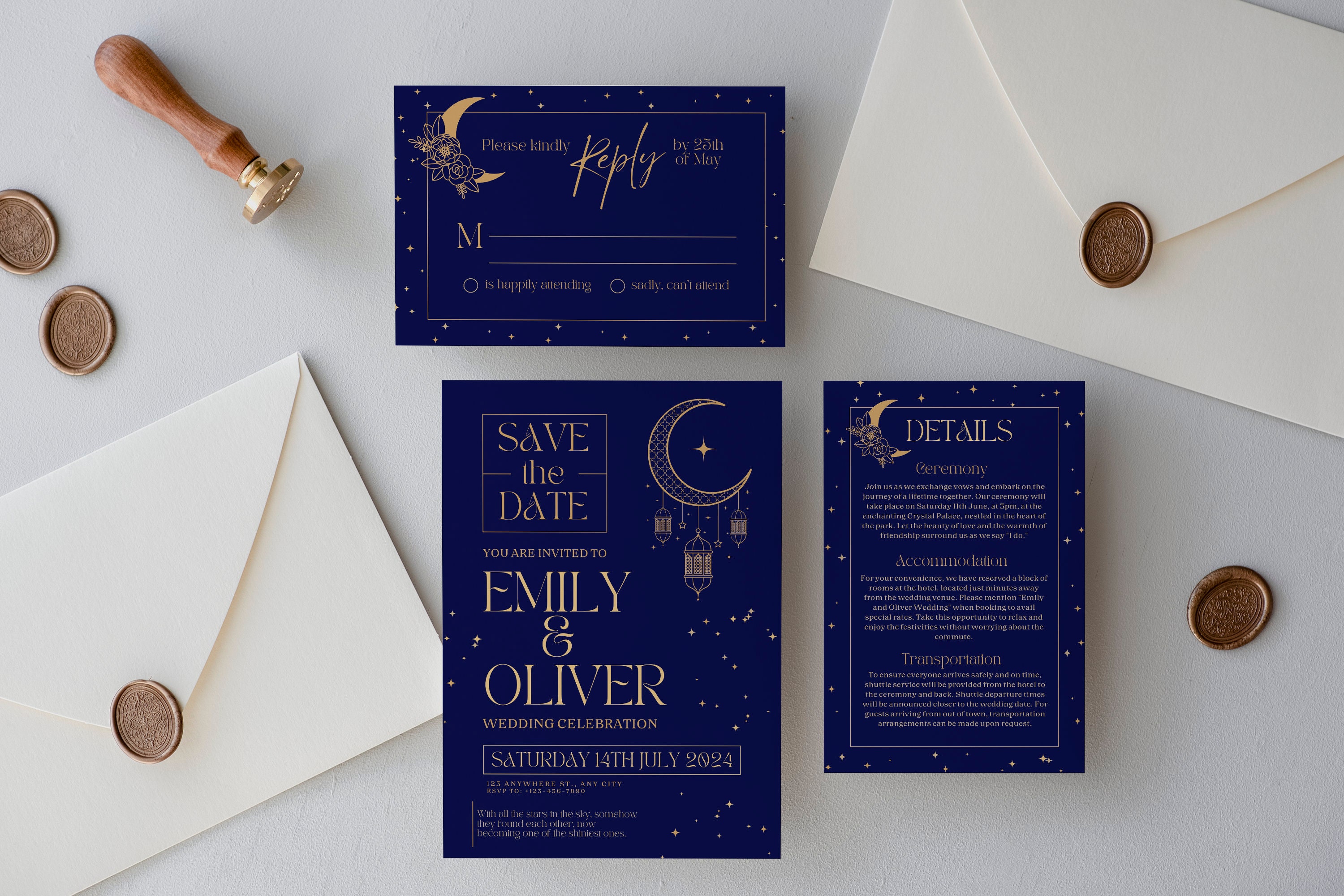 Celestial Wedding Invitation Template, Moon Star Invitation Suite ...