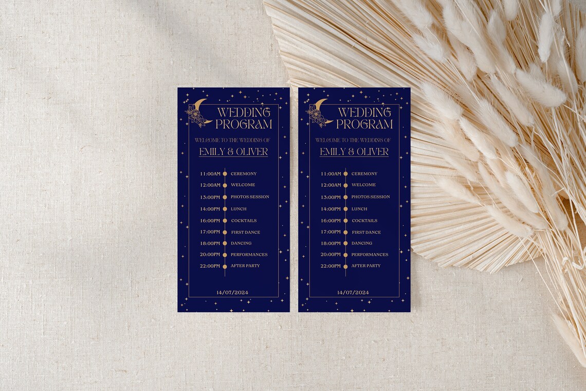 Celestial Wedding Program Template, Moon Wedding Day Timeline, Stars ...