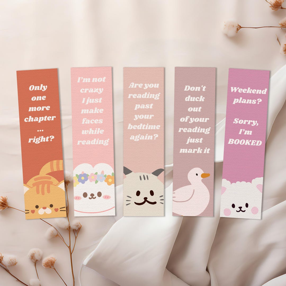 Cute Bookmark Set, Printable Book Lover Gift for Bookworm, Funny ...