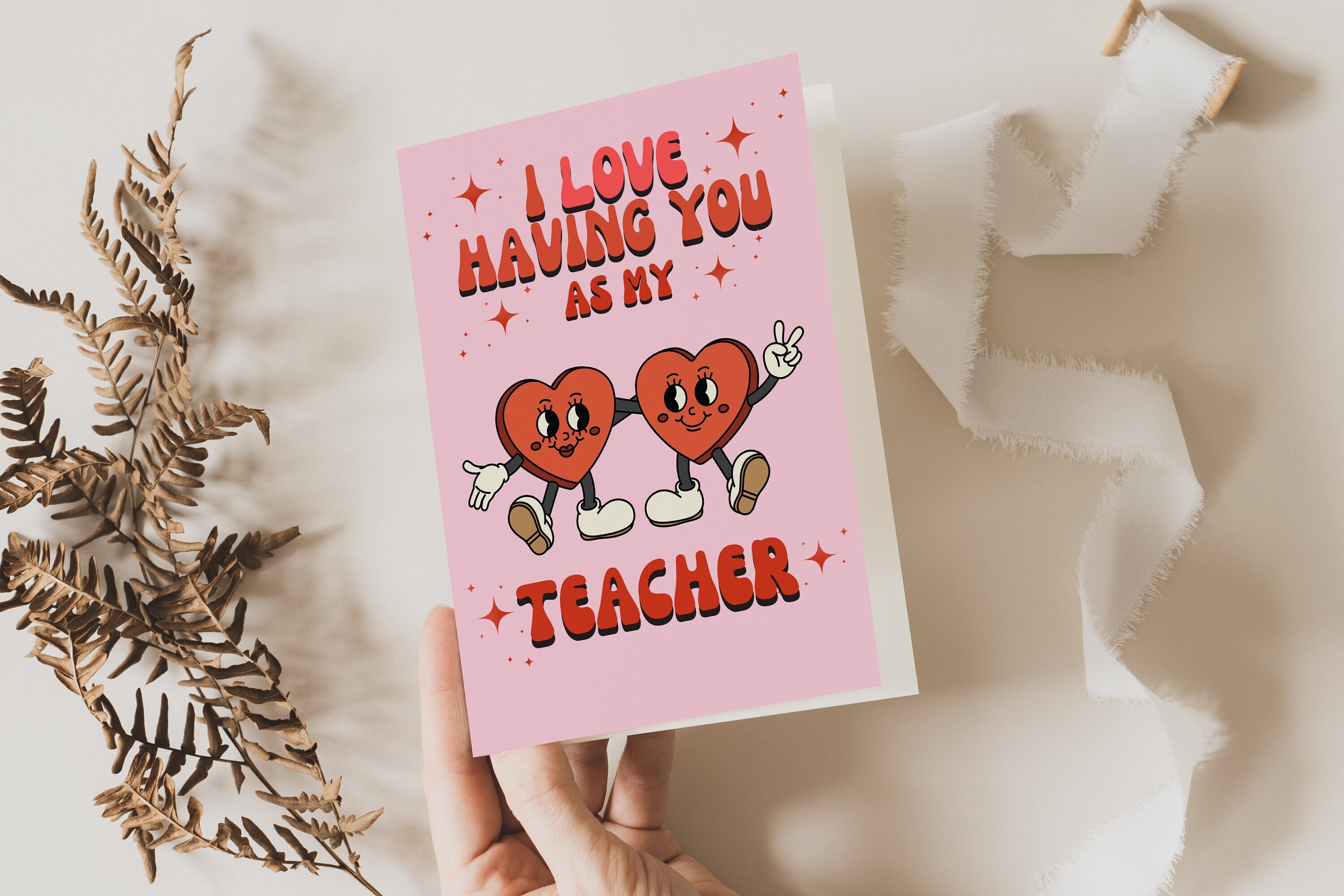 Retro Teacher Valentine's Day Card Instant Valentines Download ...