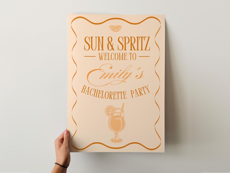 Sun and Spritz Bachelorette Welcome Sign Template, Wavy Border Bridal ...