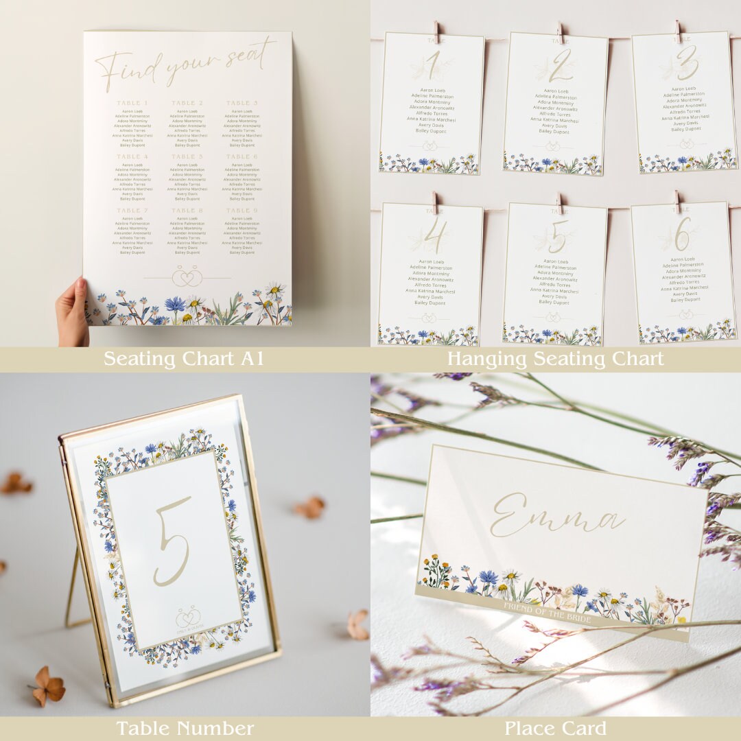 Wildflower Wedding Seating Chart Template Bundle, Floral Wedding ...