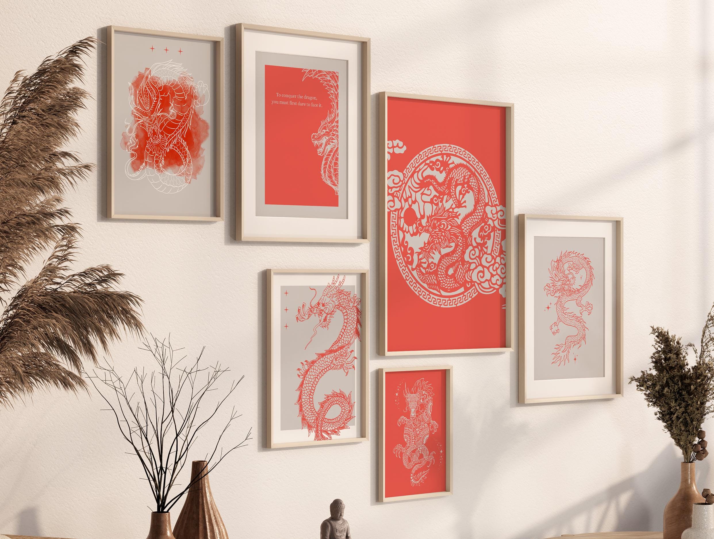 Year of the Dragon Wall Art Set, Printable Chinese Dragon Prints for ...