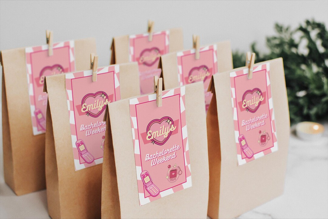 Y2K Bachelorette Gift Tags, Early 2000s Hen Party Favor Tag, Retro ...