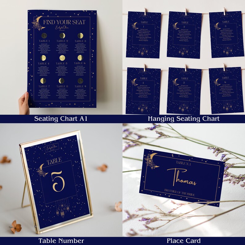 Celestial Wedding Seating Chart Template Bundle, Moon Star Wedding ...