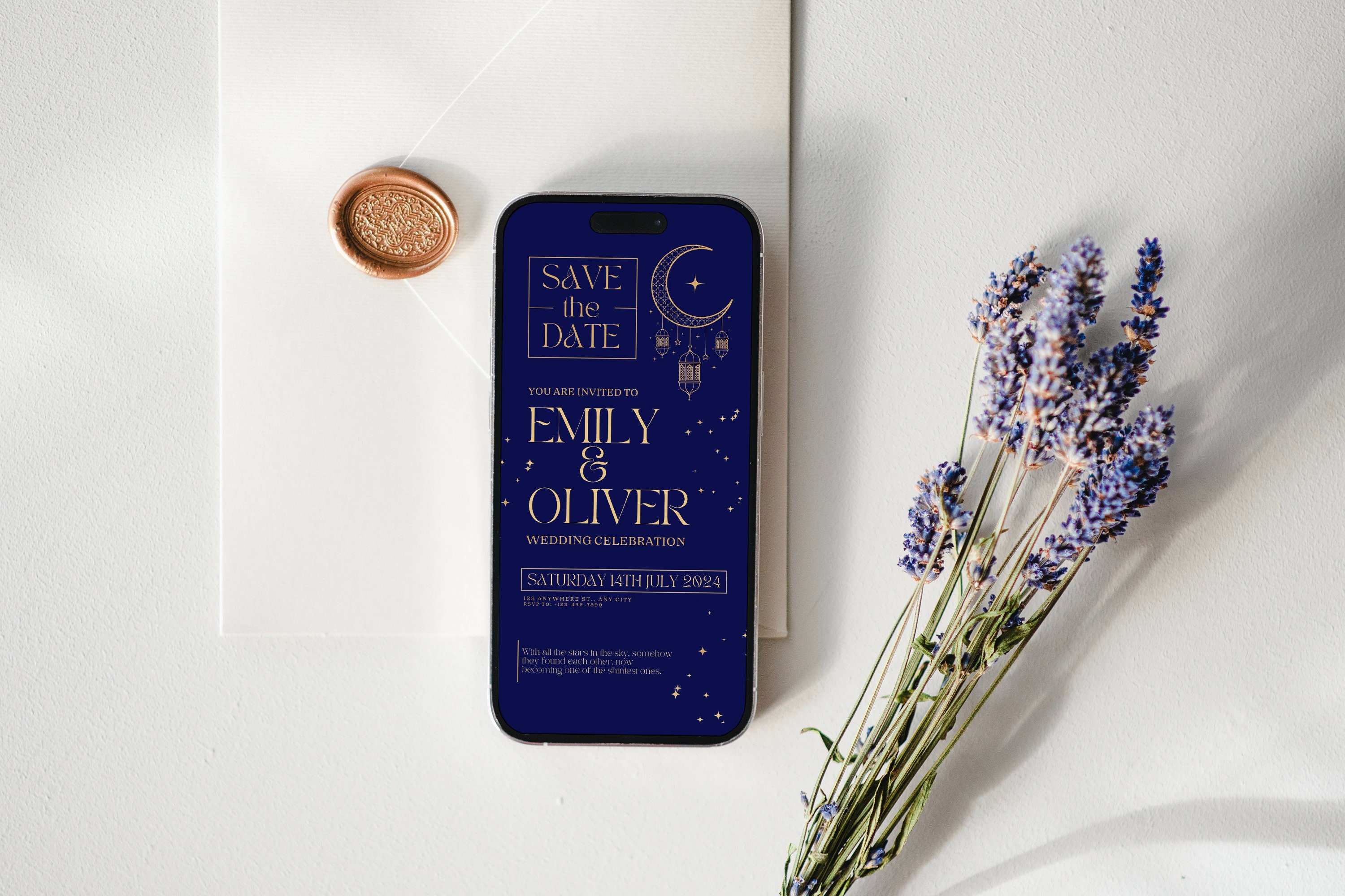 Celestial Wedding Invitation Template, Moon Star Editable Suite (canva ...