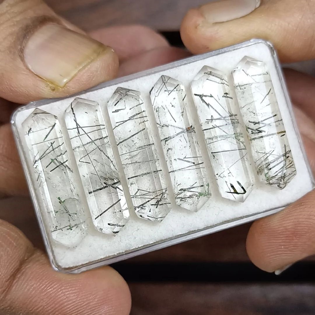 Rutile, Natural Black Rutile Quartz, Flat Backs Hexagon Step Cut, Loose ...