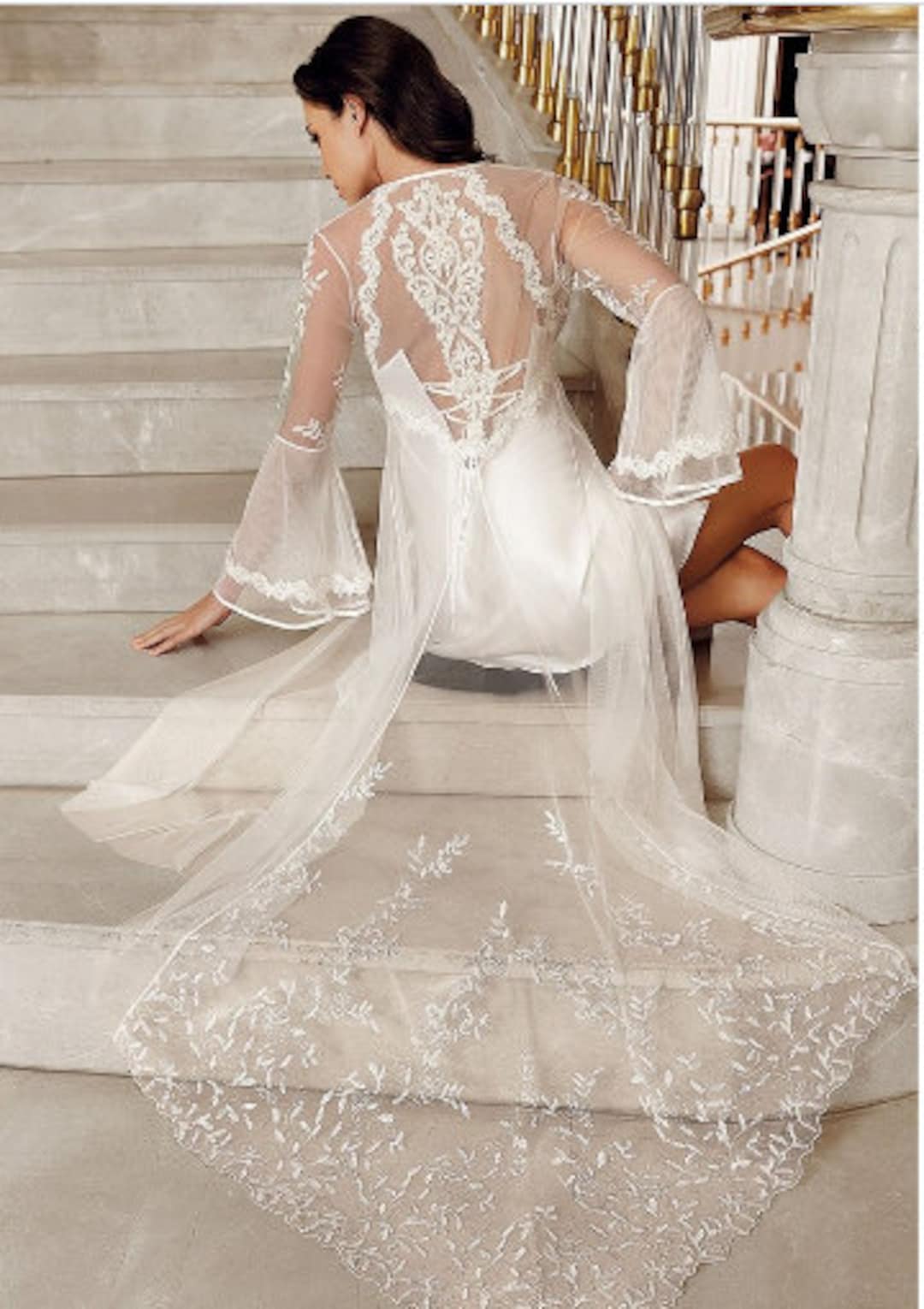 Satin Lace Bridal Nightgown Set,lingerie Set,bridal Pegnoir Set,bridal ...