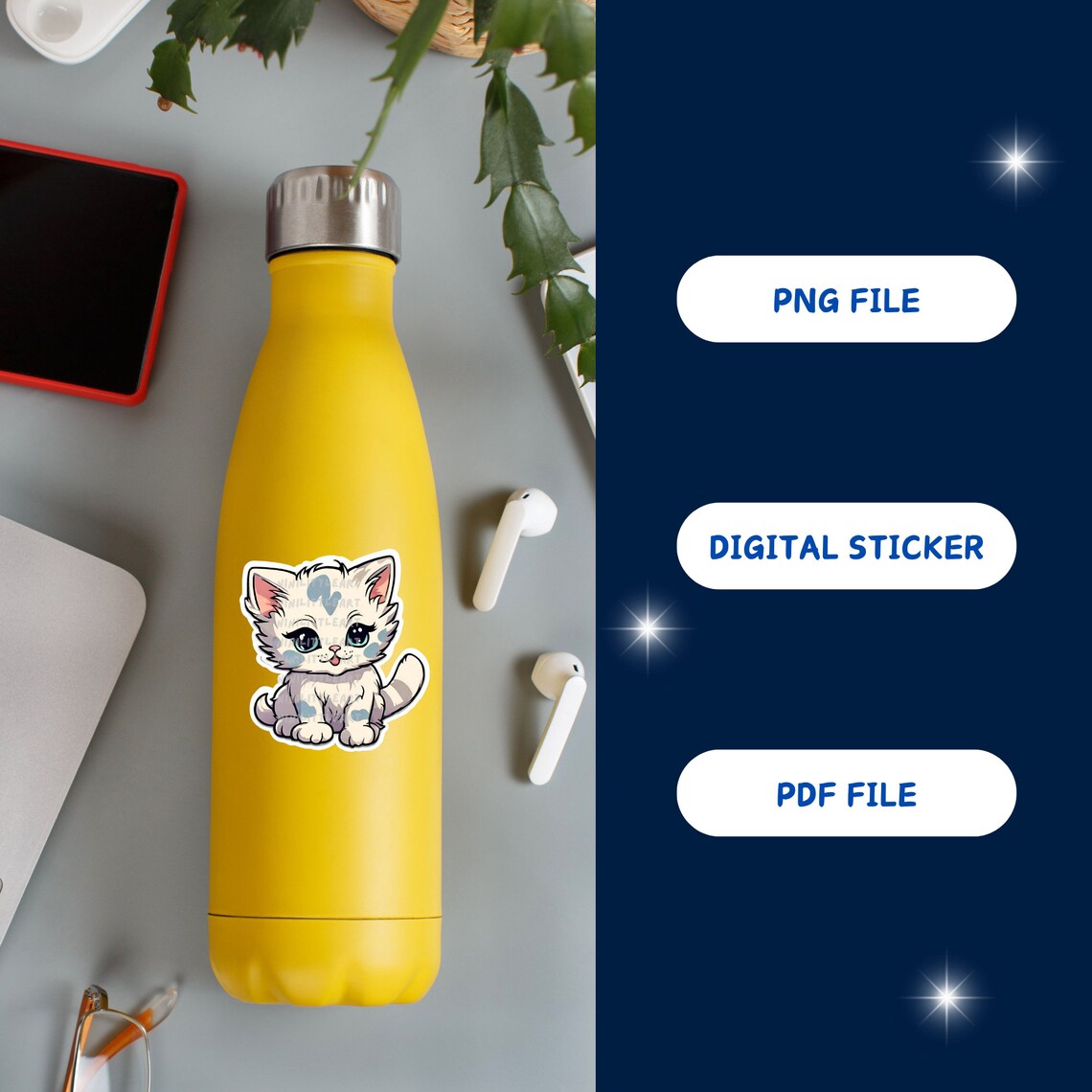 Cute Kittens, Cats Digital Stickers 20 PNG Designs for Cute Cats ...