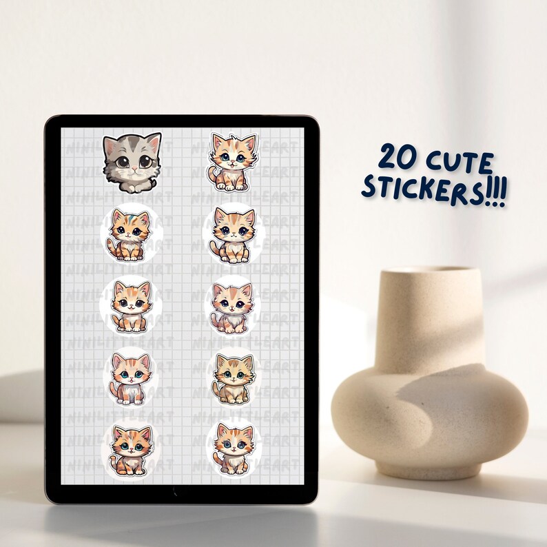 Cute Kittens, Cats Digital Stickers 20 PNG Designs for Cute Cats ...