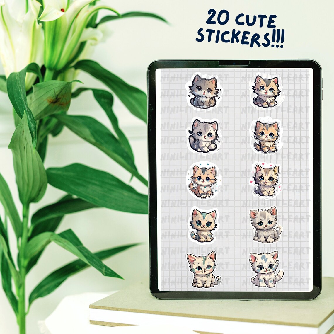 Cute Kittens, Cats Digital Stickers 20 PNG Designs for Cute Cats ...