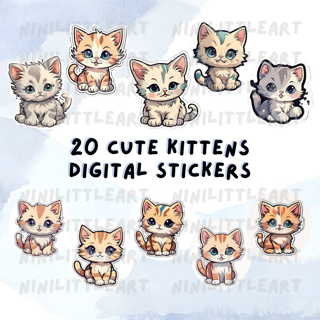 Cute Kittens, Cats Digital Stickers 20 PNG Designs for Cute Cats ...