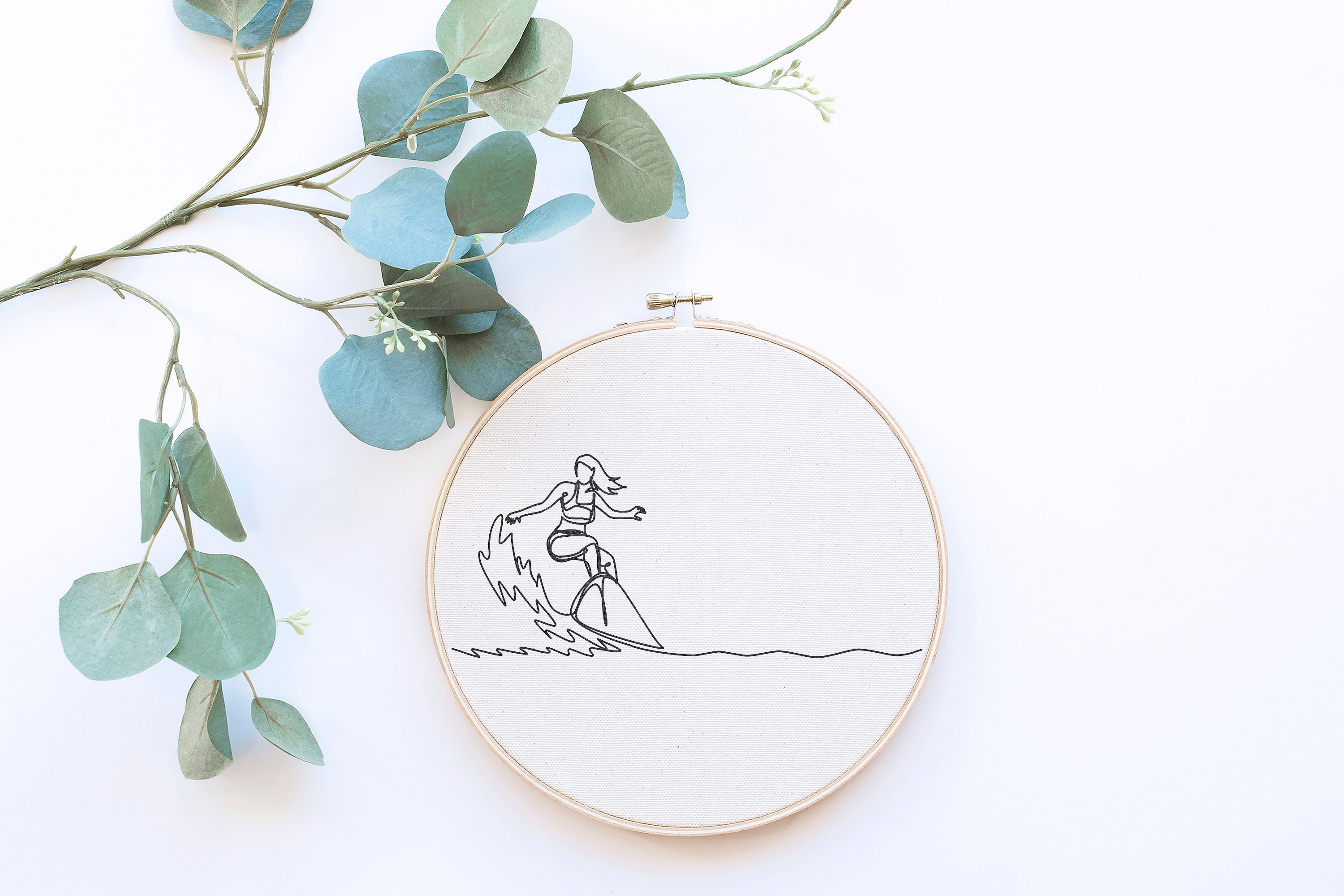 Women Surfing Beach Ocean Art Embroidery Pattern PDF - Etsy