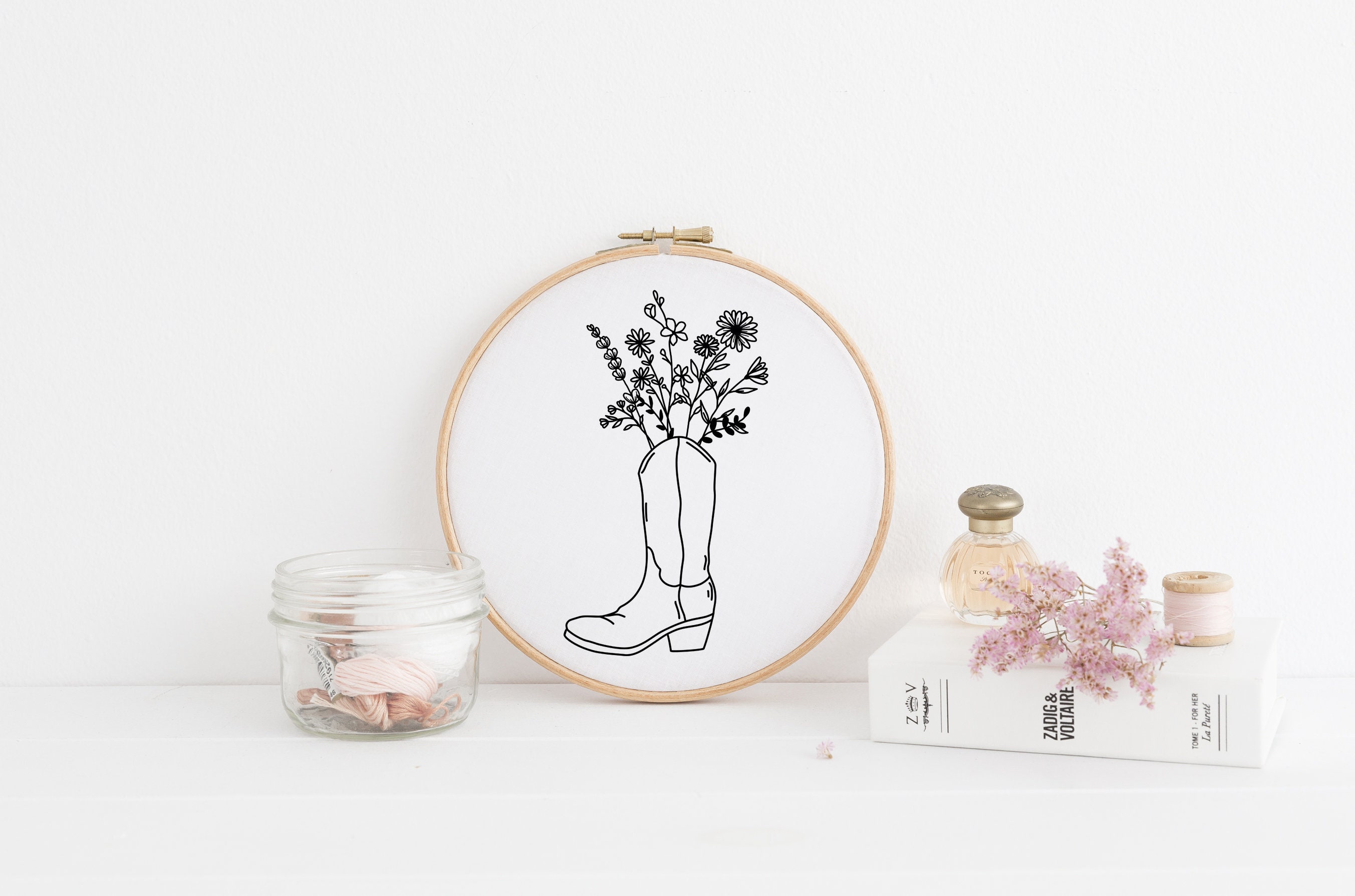 Wildflowers in a Cowboy Boot Embroidery Pattern Template PDF Digital ...