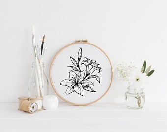 Flower Embroidery Pattern, Coneflower, Calla Lily, Rose, Tulip, Sunflower, Columbine, Lily ...