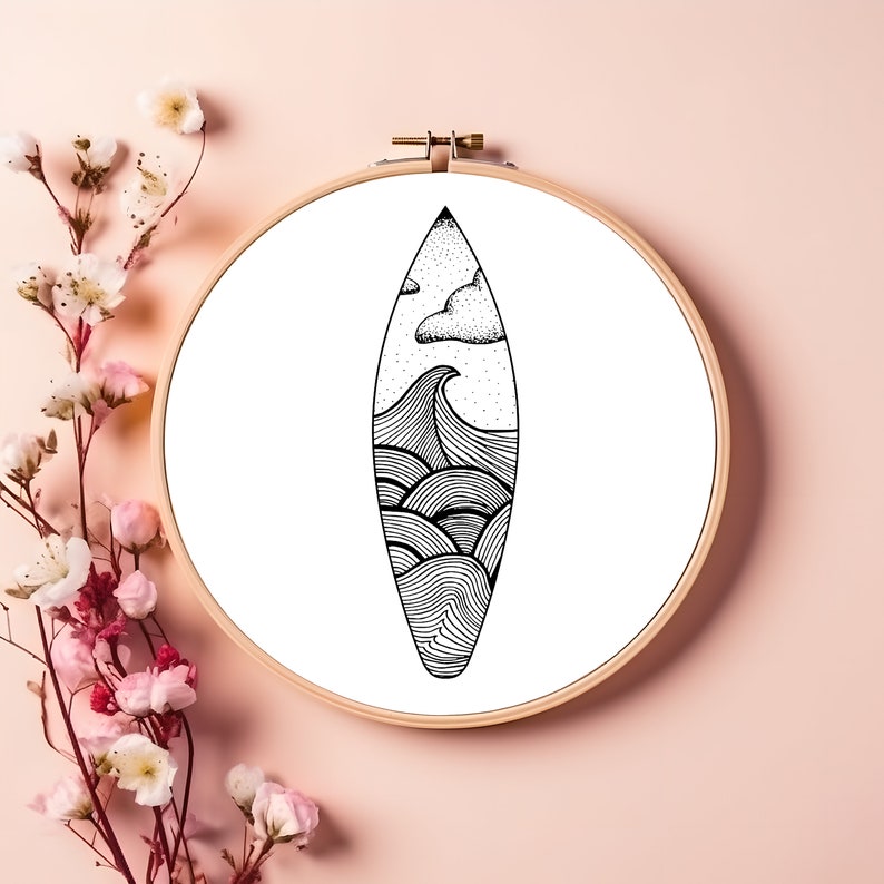 Surfboard Surfing Beach Ocean Art Embroidery Pattern PDF Digital ...