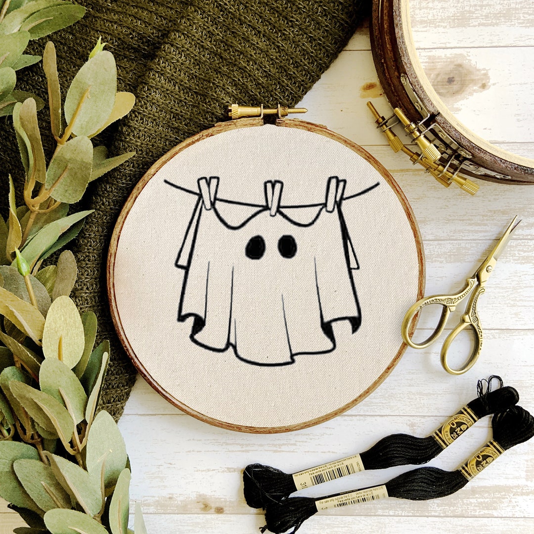Halloween Ghost on a Clothesline Embroidery Pattern PDF Digital ...