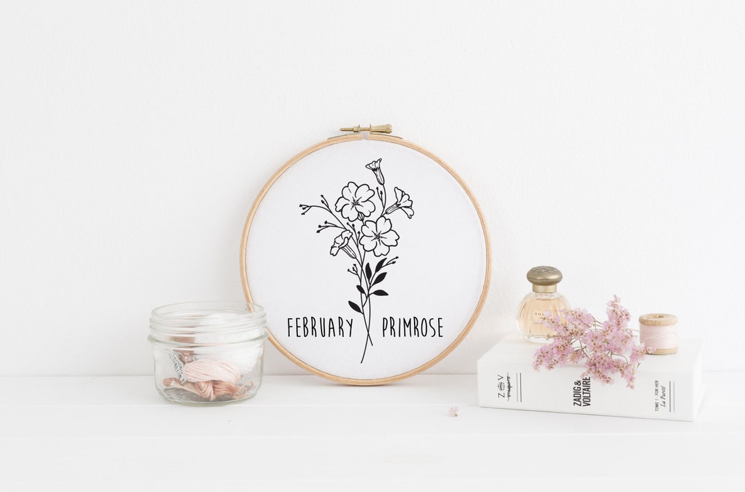 February Primrose Birth Flower Embroidery Pattern PDF Digital Download ...