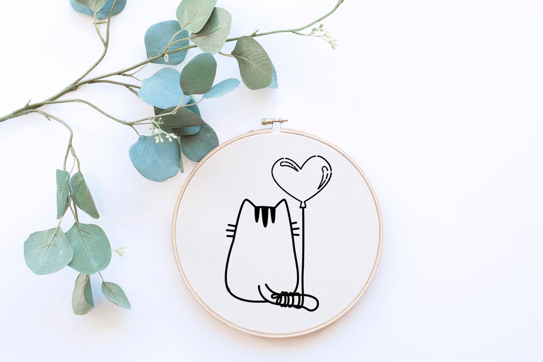 Fat Cat With Balloon Embroidery Pattern Template PDF - Etsy