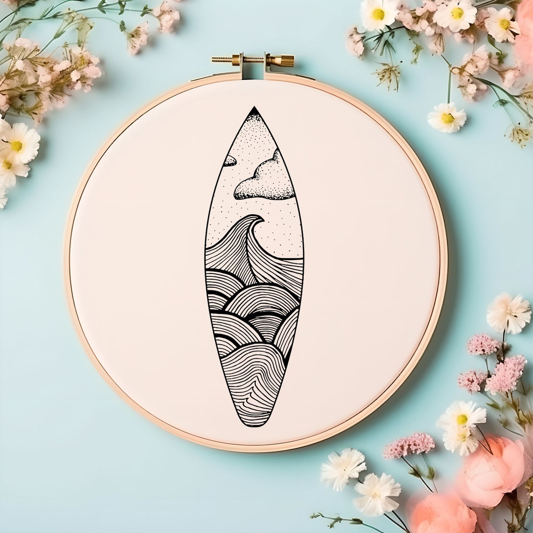 Surfboard Surfing Beach Ocean Art Embroidery Pattern PDF Digital ...