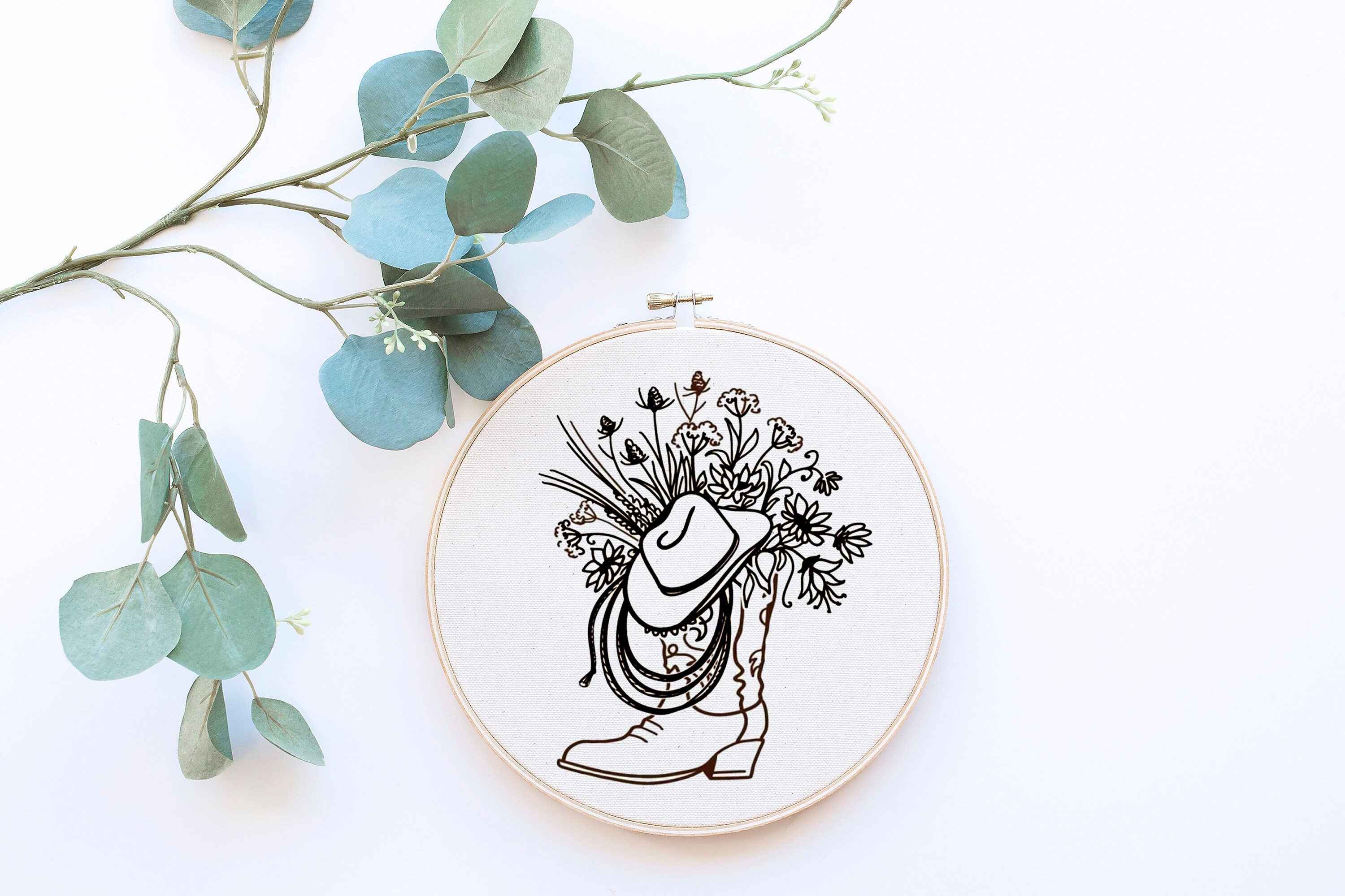 Wildflower in a Cowboy Boots & Hat Embroidery Pattern PDF Digital ...