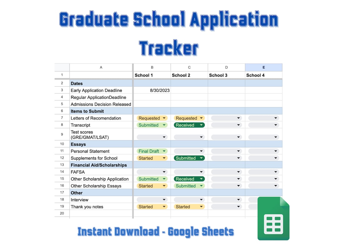 Graduate School Application Planner and Progress Digital Tracker ...