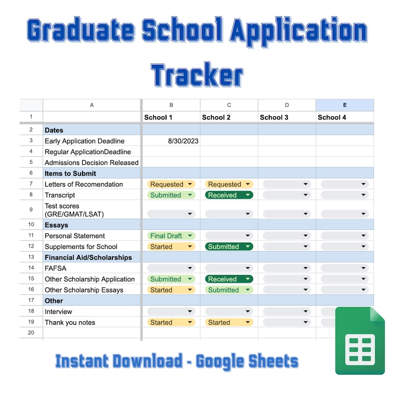 Excel College Application Tracker - Etsy