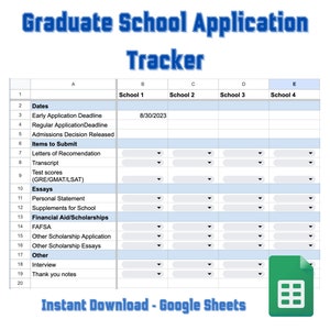 Graduate School Application Planner and Progress Digital Tracker ...