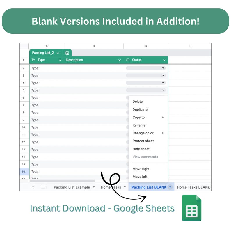 Trip Packing List and Home Prep Digital Tracker in Google Sheets - Pre ...