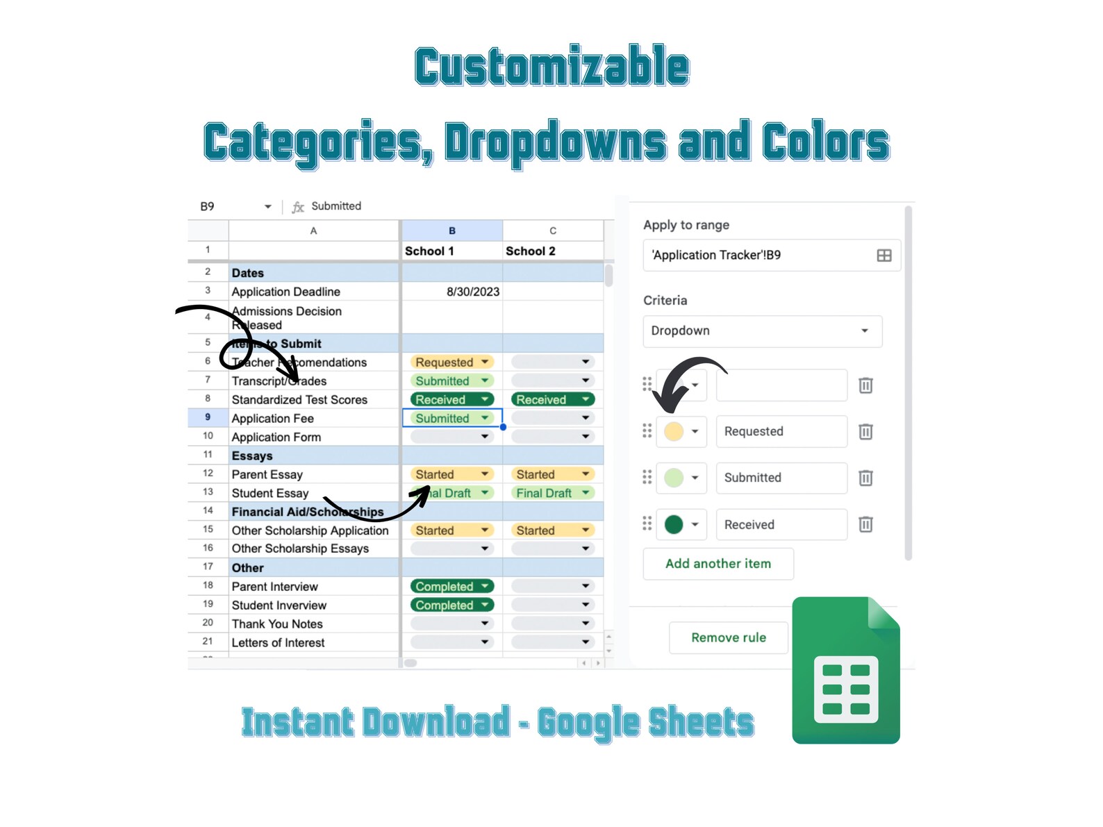 Middle School Application Planner and Progress Tracker - Digital Google ...