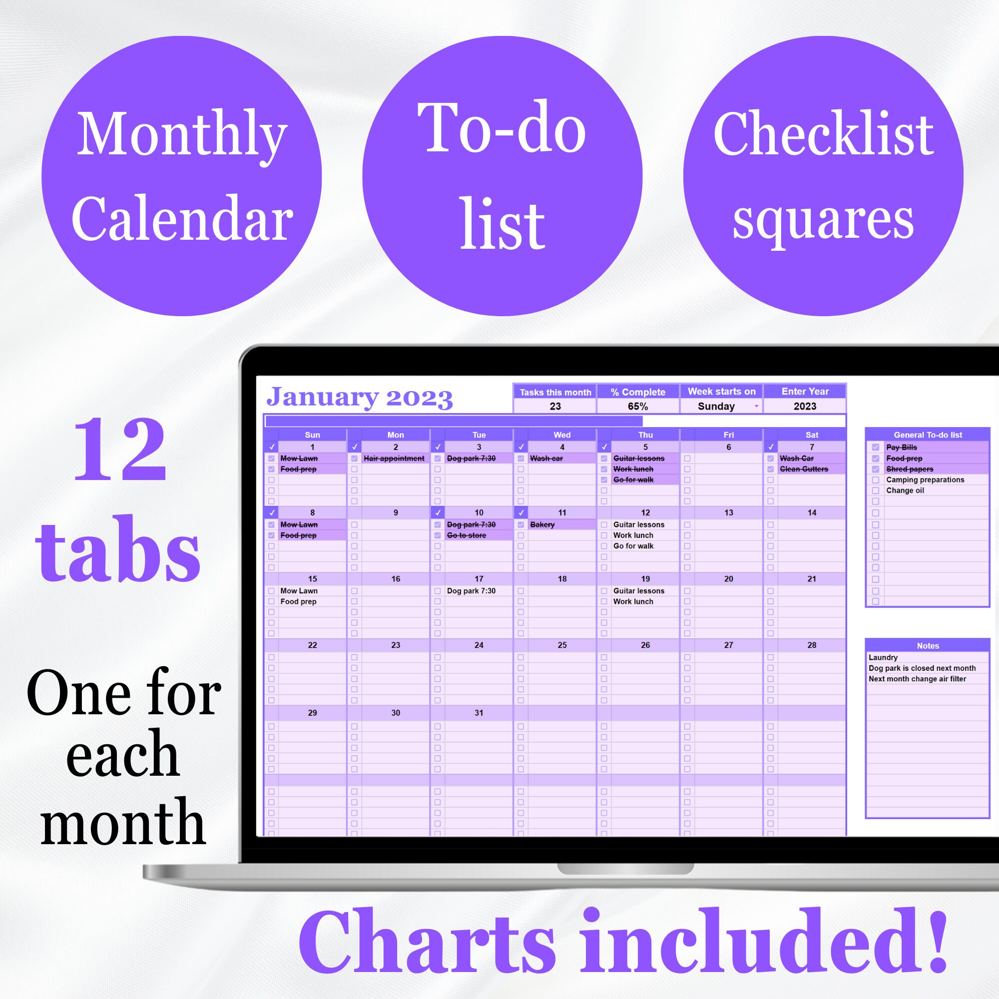 Monthly Calendar Template for Google Sheets (dashboard Version + To-do ...